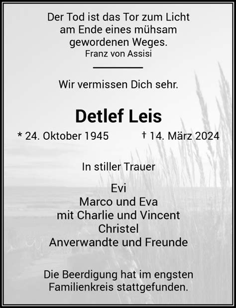 Alle Traueranzeigen für Detlef Leis trauer rp online de