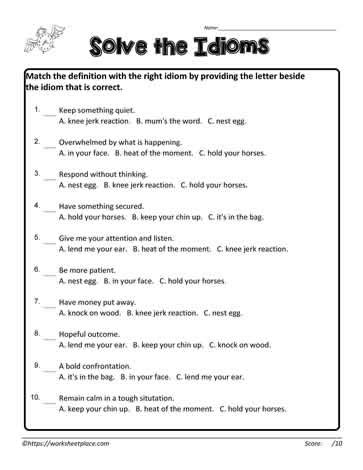 Printable Idiom Worksheet