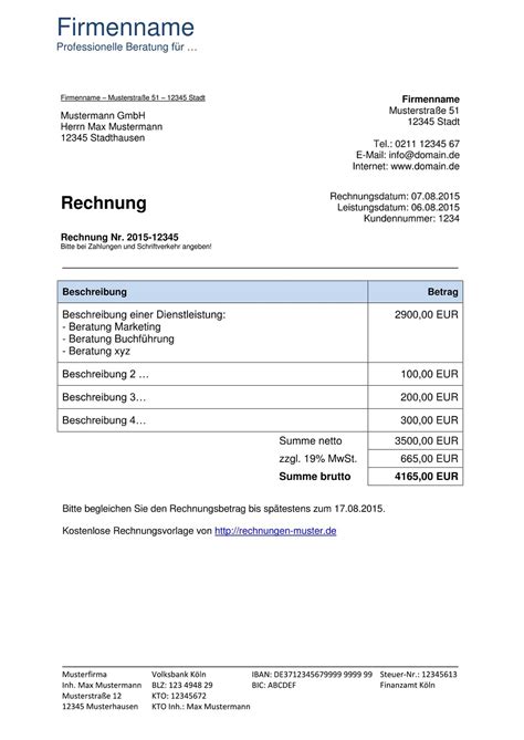Rechnungsmuster kostenlos Rechnung Muster für jeden Zweck