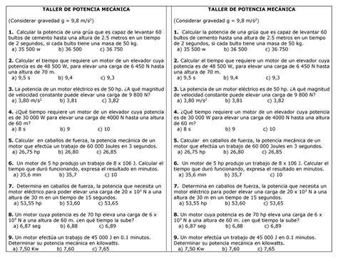 Taller Potencia Mecanica TALLER DE POTENCIA MECNICA Considerar