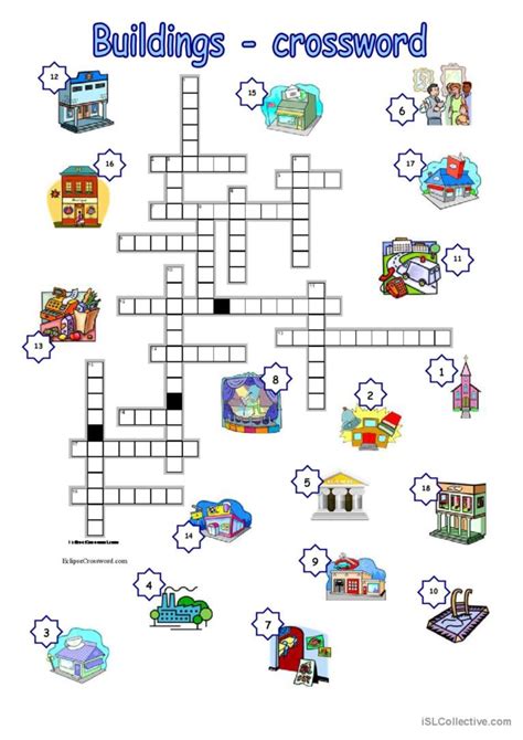 Buildings Crossword Warmer Filler English ESL Worksheets Pdf Doc