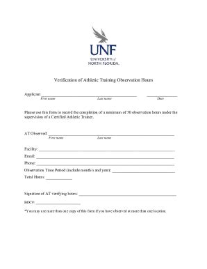 Fillable Online Athletic Training Program Application To The