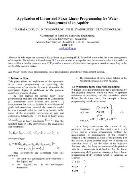 pdf application of linear and fuzzy linear programming for water management of an aquifer