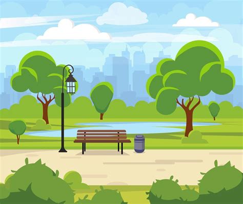 parque de verano de la ciudad con árboles verdes banco ciudad y parque