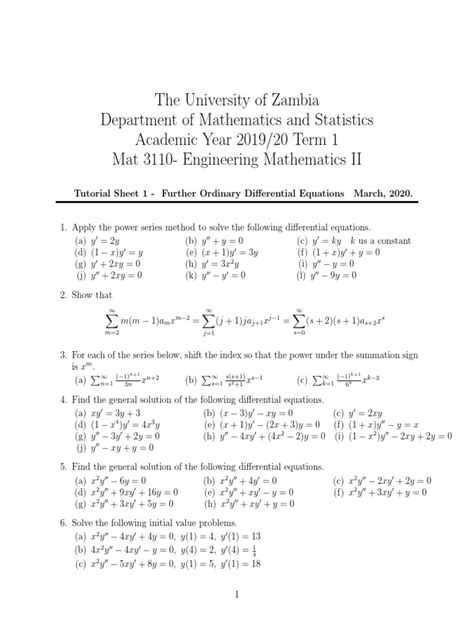 mat3110 2019 20 tutorial sheet 1 power series euler and systems pdf eigenvalues and