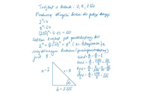 Oblicz funkcje trygonometryczne trójkąta o bokach 2 8 215 Brainly pl