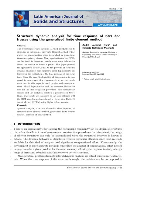 pdf structural dynamic analysis for time response of bars and trusses using the generalized