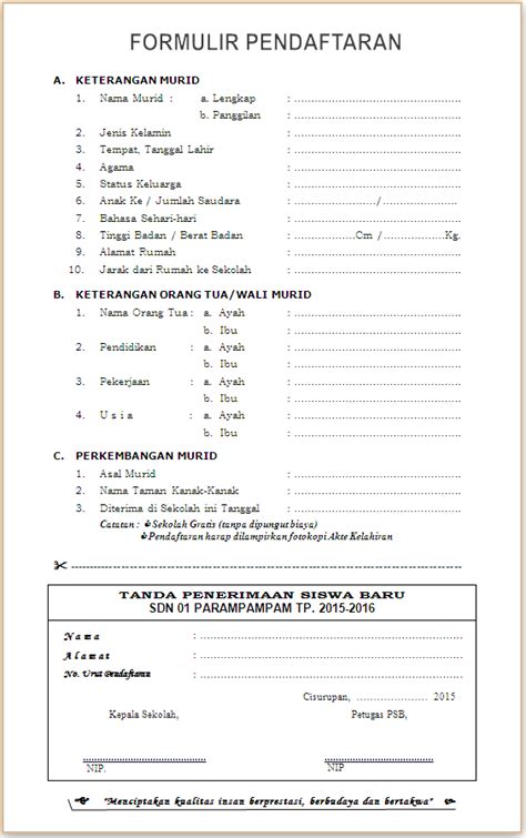 Formulir Pendaftaran Sekolah Dalam Bahasa Inggris Bintangutama