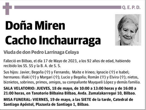 Miren Cacho Inchaurraga Esquela Necrológica El Correo