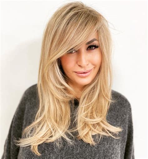 Bangs To The Side And Face Framing Layers Long Hair Front Layers Long