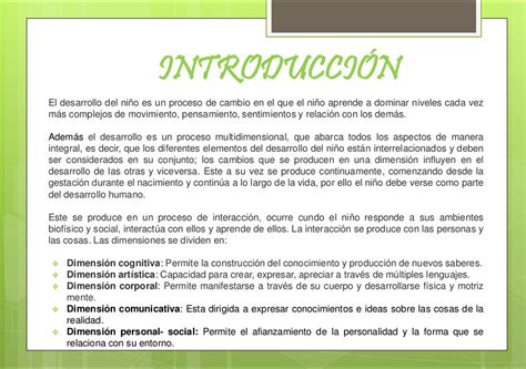 INTRODUCCIÓN Dimensiones del desarrollo infantil