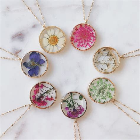 Gold Pressed Flower Necklace Dried Flower Jewelry Real Flower Necklace