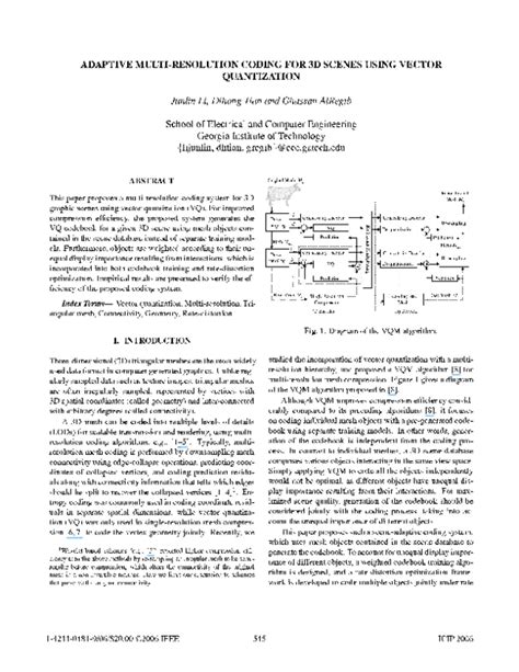 pdf adaptive multi resolution coding for 3d scenes using vector quantization dihong tian