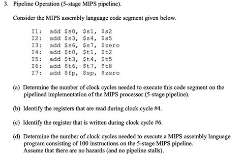 solved pipeline operation 5 stage mips pipeline consider the mips assembly language code