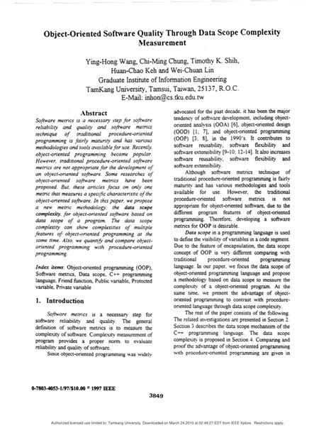 pdf object oriented software quality through data scope complexity measurement