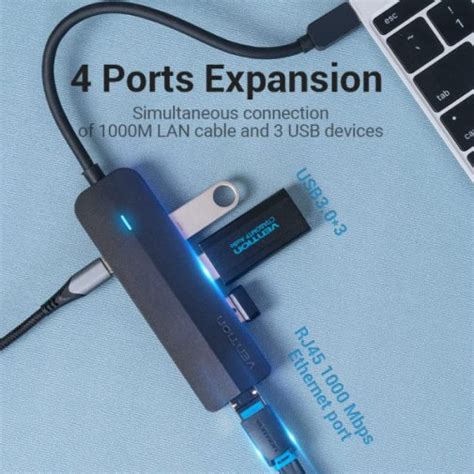 USB хаб Vention 3 Port USB 3 0 Hub with Gigabit Ethernet Adapter TGPBB