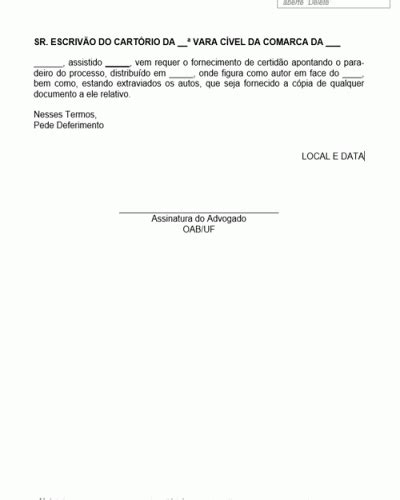 Modelo de Petição Intermediária Requerimento Cartório