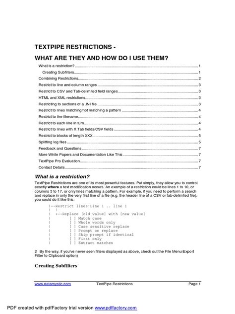 textpipe restrictions what are they and how do i use them pdf comma separated values