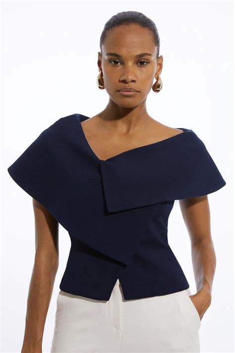 Compact Stretch Asymmetric Collar Tailored Top Karen Millen In 2024