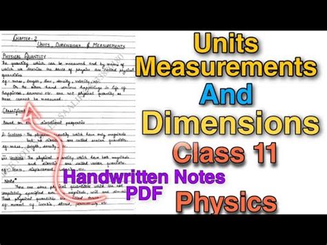 Units Measurements And Dimensions Hand Written Notes Physics Class 11