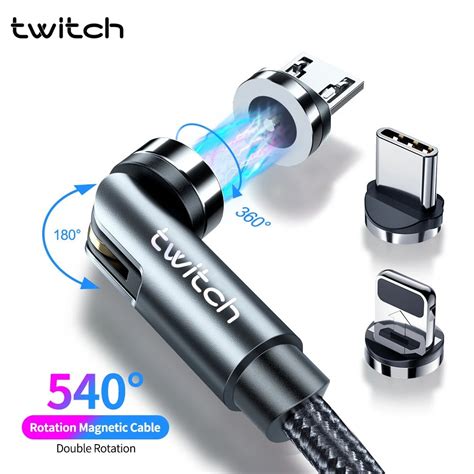 Twitch Cable magnético giratorio 540 Cable Micro USB tipo C cargador