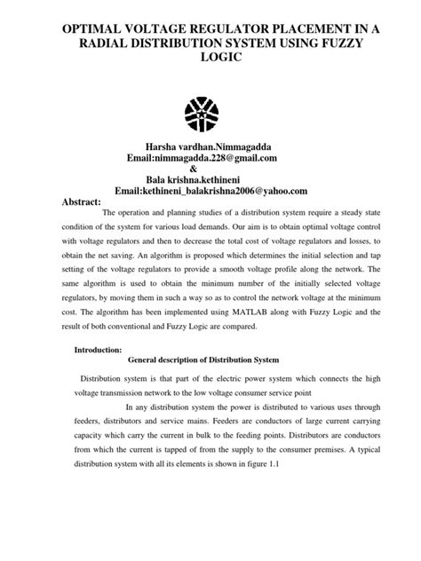 optimal voltage regulator placement in a radial distribution system using fuzzy logic 2