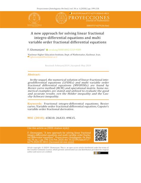 pdf a new approach for solving linear fractional integro differential equations and multi