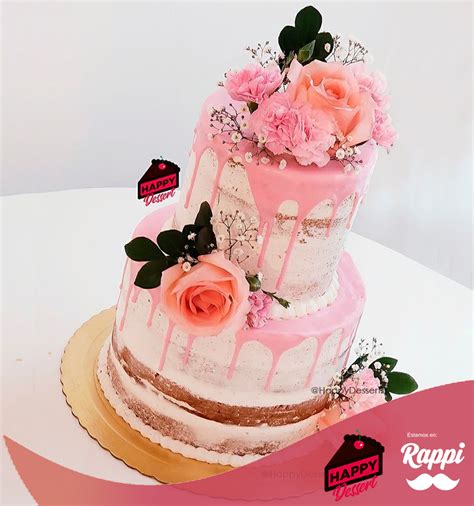 Naked Cake Rosado Pastel De Boda Con Rosas Rosadas HAPPY DESSERT