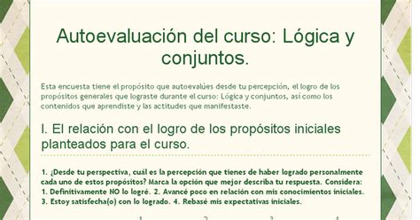 Autoevaluación del curso Lógica y conjuntos
