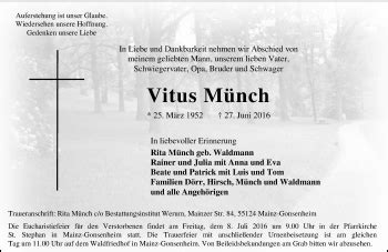 Traueranzeigen von Vitus Münch vrm trauer de