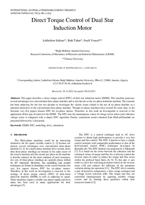 pdf direct torque control for double star induction motor tahar bahi