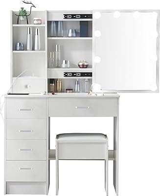 AIEGLE Large Vanity Desk Set With Sliding Lighted Mirror 3 Colors LED
