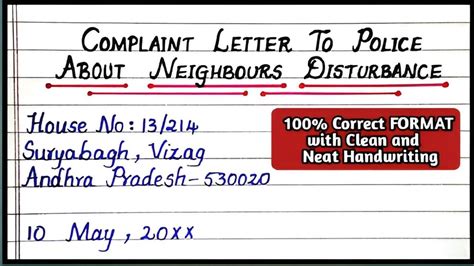 Write A Complaint Letter To Police About Neighbors Disturbance