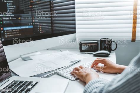 Developing Programmer Development Website Design And Coding Technologies Working At Home Stock