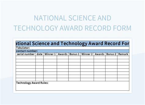 National Science And Technology Award Record Form Excel Template And