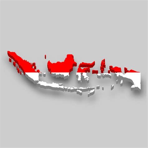Mapa 3d da indonésia a bandeira nacional Vetor Premium