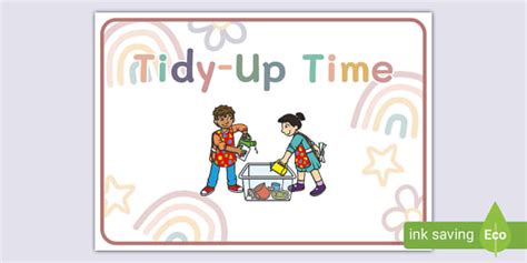 EYFS Muted Rainbows Tidy Up Time Display Poster Twinkl