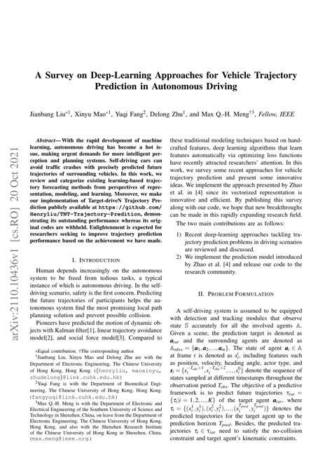 pdf a survey on deep learning approaches for vehicle trajectory prediction in autonomous driving