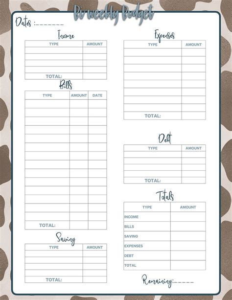Printable Paycheck Budget A4 Printable Weekly Budget Biweekly Budget