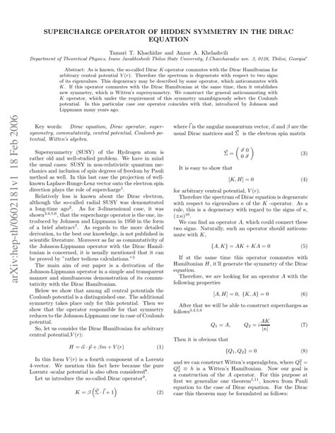 pdf supercharge operator of hidden symmetry in the dirac equation