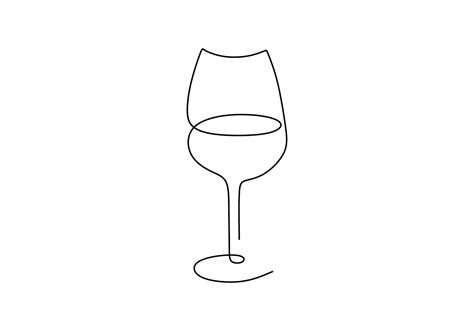 Continuous One Line Drawing Of A Glass Of Wine Champagne And Drinking