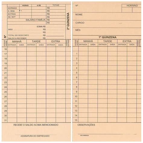 Cartão Ponto Mensal Pacote c 100 Unidades São Domingos