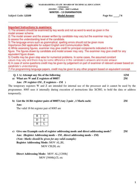 important instructions to examiners note marks should be given for any valid example pdf