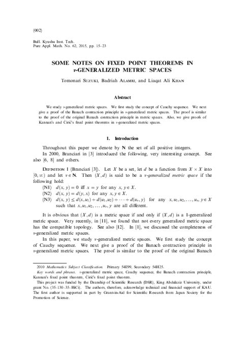 pdf some notes on fixed point theorems in v generalized metric spaces liaqat khan