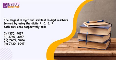 the largest 4 digit and smallest 4 digit numbers formed by using the digits 4 0 3 7 each only