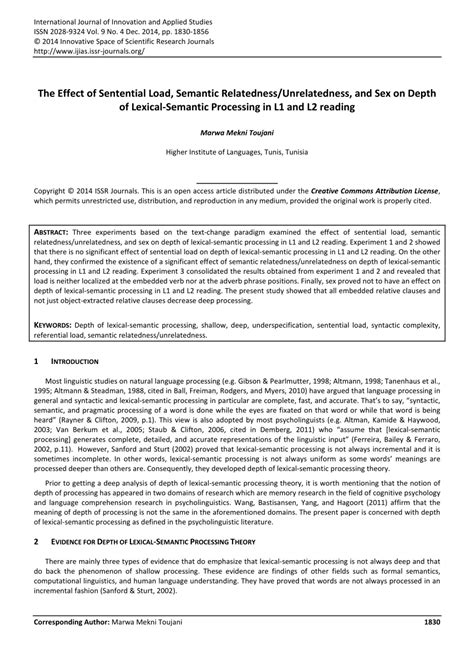 pdf the effect of sentential load semantic relatedness unrelatedness and sex on depth of