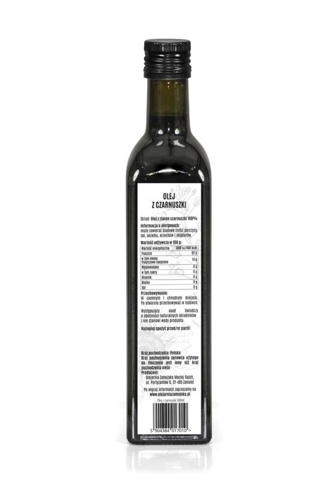 Olej z czarnuszki 500ml Tłoczony na zimno NIEFILTROWANY Olejarnia Zamojska