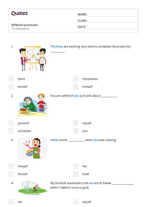 Reflexive Pronouns Worksheets For Th Grade On Quizizz Free