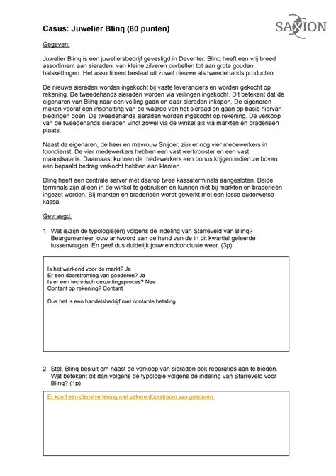 Proef Oefen Tentamen 9 Februari 2017 Vragen En Antwoorden Casus
