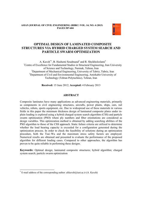 pdf optimal design of laminated composite structures via hybrid charged system search and